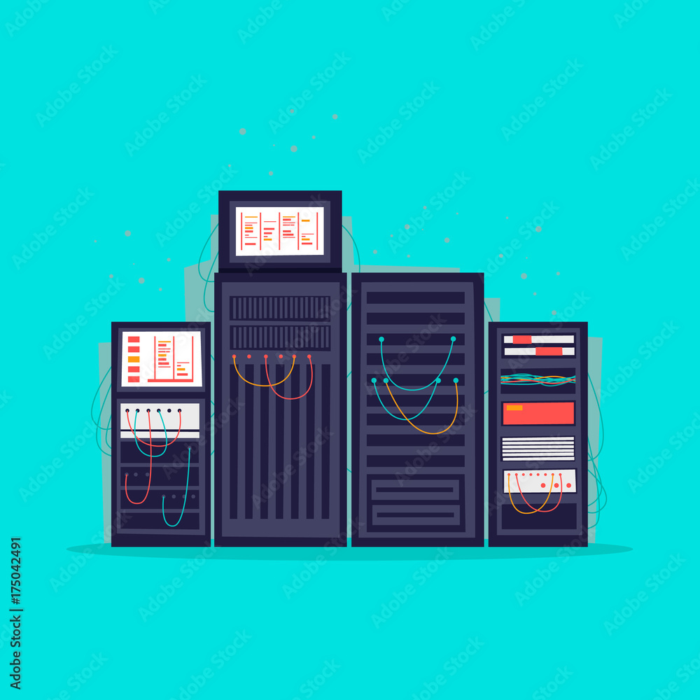 Server room. Flat vector illustration in cartoon style. Stock Vector ...