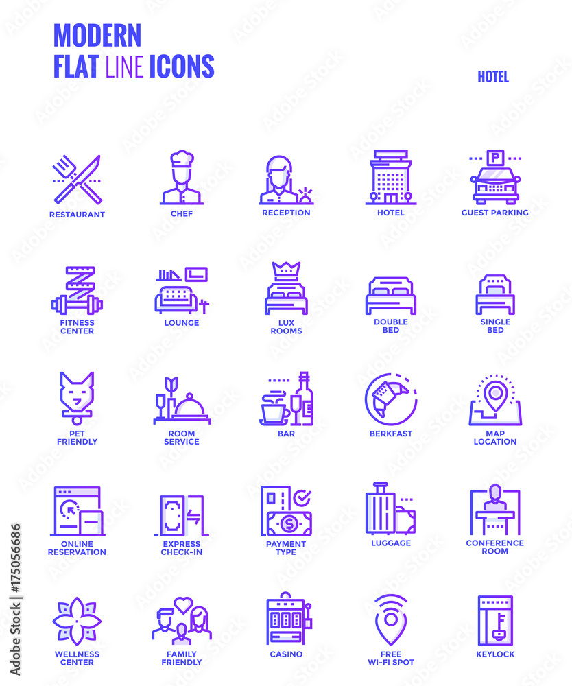 Flat line gradient icons design-Hotel Stock 벡터 | Adobe Stock Flat line gradient icons design-Hotel Stock 벡터 | Adobe Stock