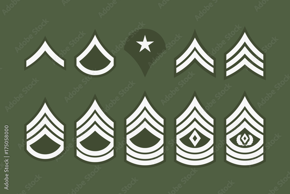 Military Ranks Stripes and Chevrons. Vector Set Army Insignia Stock ...
