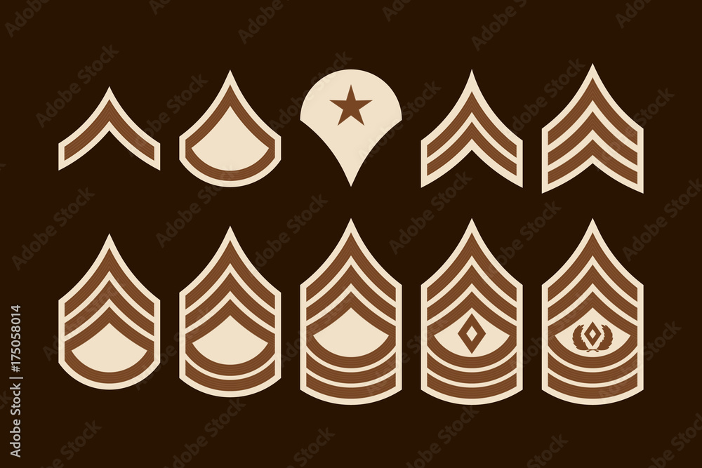 Military Ranks Stripes and Chevrons. Vector Set Army Insignia Stock ...
