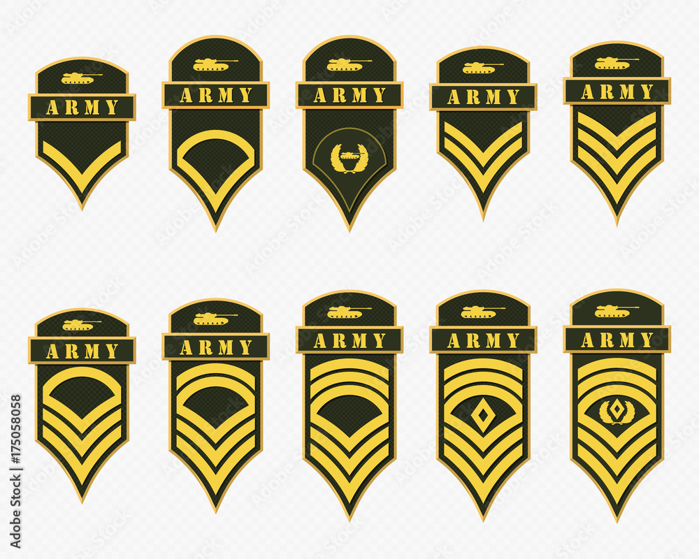 Military Ranks Stripes and Chevrons. Vector Set Army Insignia Stock ...