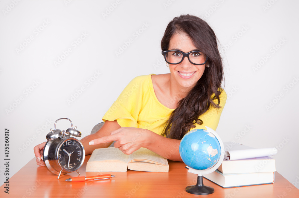 nice student at the desk, in various actions XVIII Stock Photo | Adobe ...