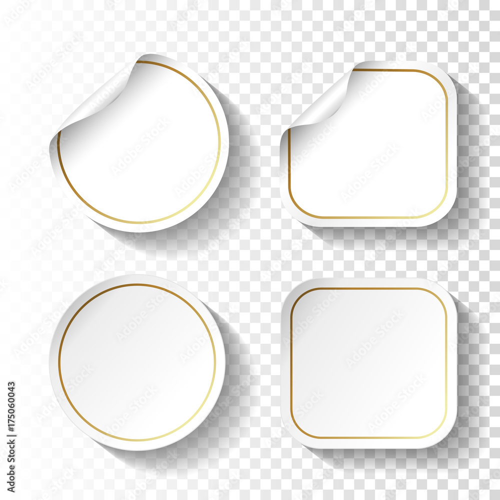 Vector set of white paper stickers on transparent background. Circle ...