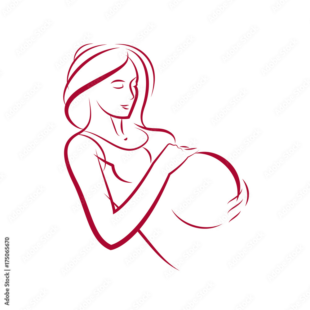 Attractive Pregnant Woman Body Silhouette Drawing Vector Illustration