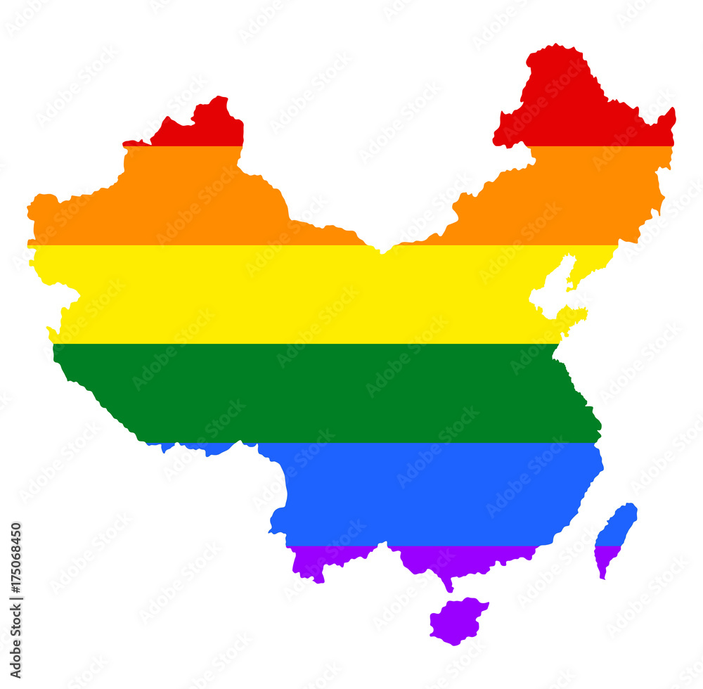 China pride gay map vector with rainbow flag colors. Gay flag over ...