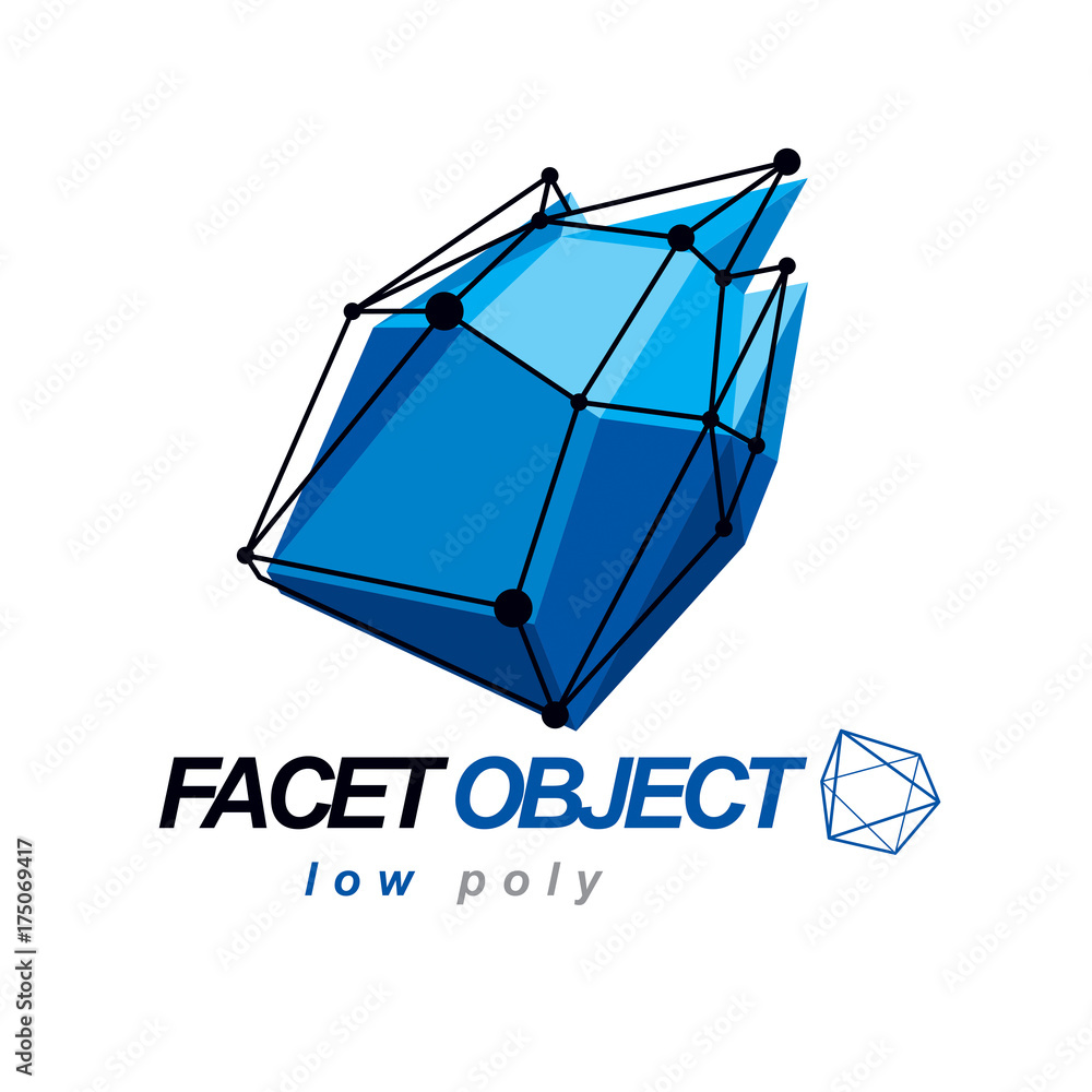 Vector abstract 3d mesh object, technology low poly template ...