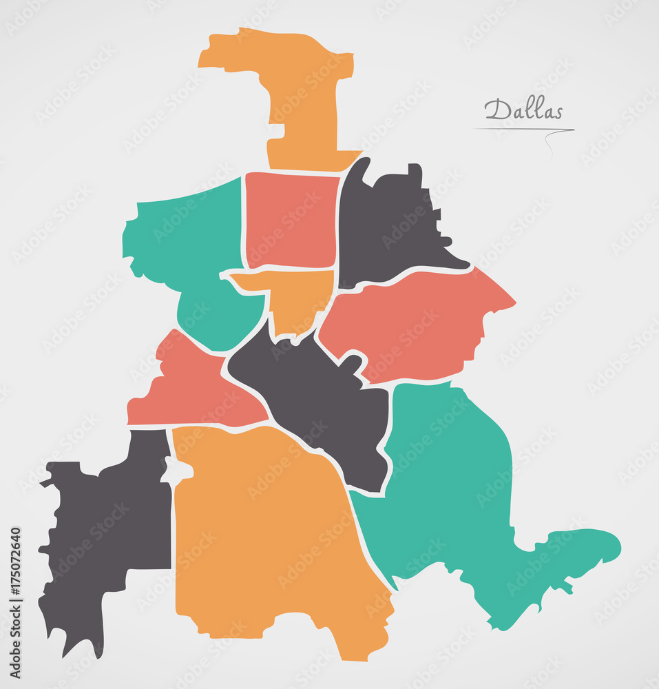 Dallas Texas Map with boroughs and modern round shapes Stock Vector ...