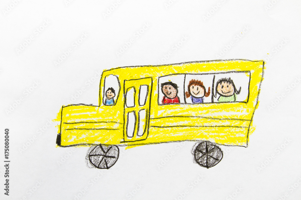Kid Drawing: School Bus Stock Illustration | Adobe Stock