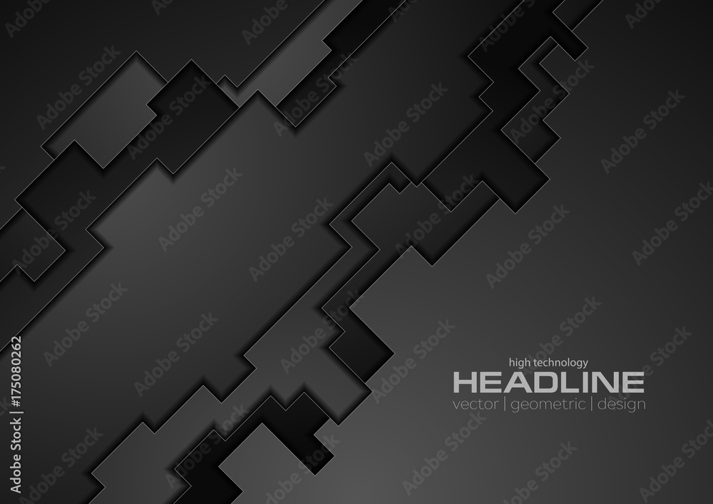 Dark black tech geometric background Stock Vector | Adobe Stock