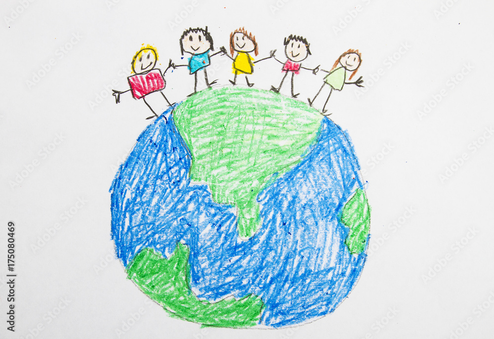 Kids Drawing: People of Earth Stock Photo | Adobe Stock