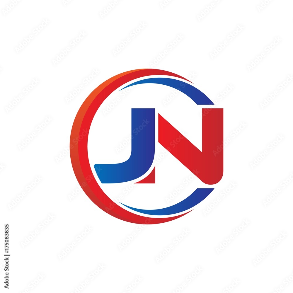 jn logo vector modern initial swoosh circle blue and red Stock Vector ...