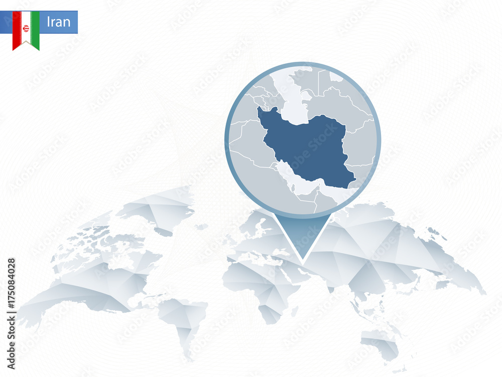 Abstract rounded World Map with pinned detailed Iran map. Stock Vector ...