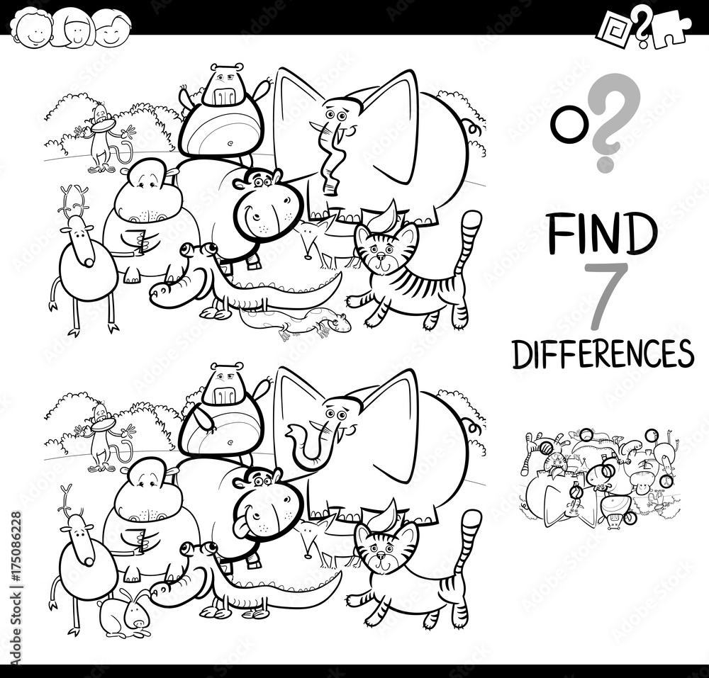 spot the difference with animals coloring book Stock Vector | Adobe Stock