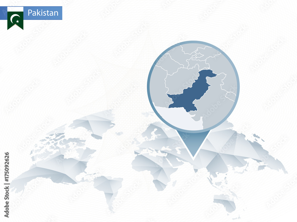 Abstract rounded World Map with pinned detailed Pakistan map. Stock ...