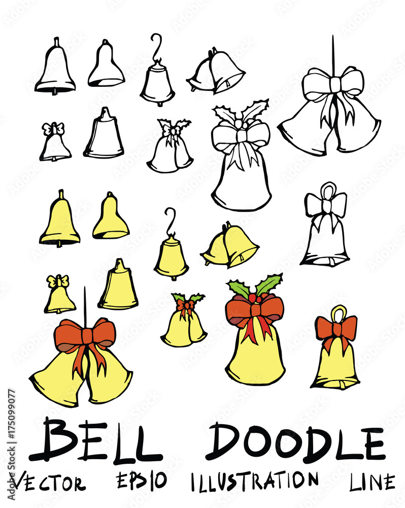 Hand drawn bell isolated. Vector sketch black and white background ...