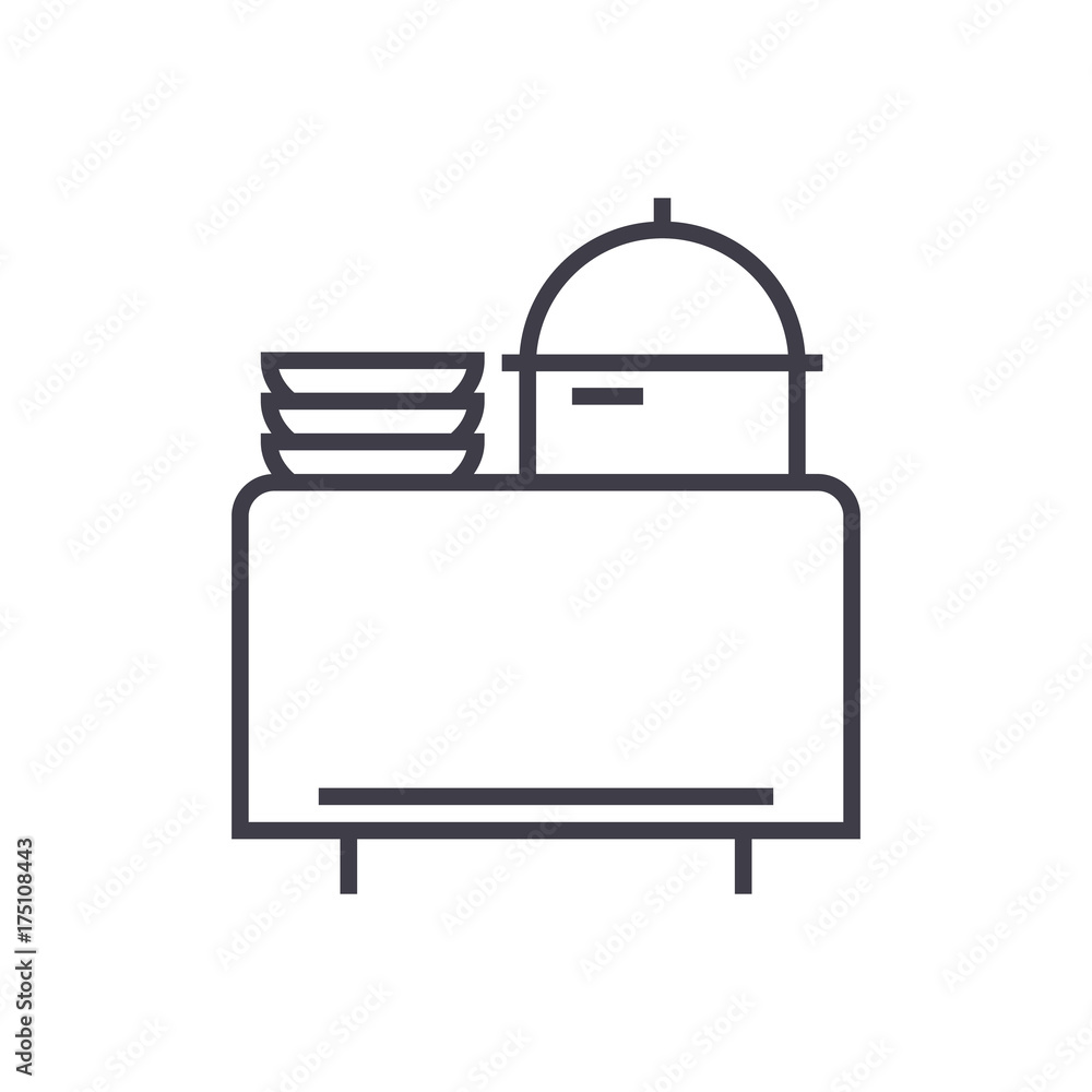 buffet in restaurant vector line icon, sign, illustration on white ...