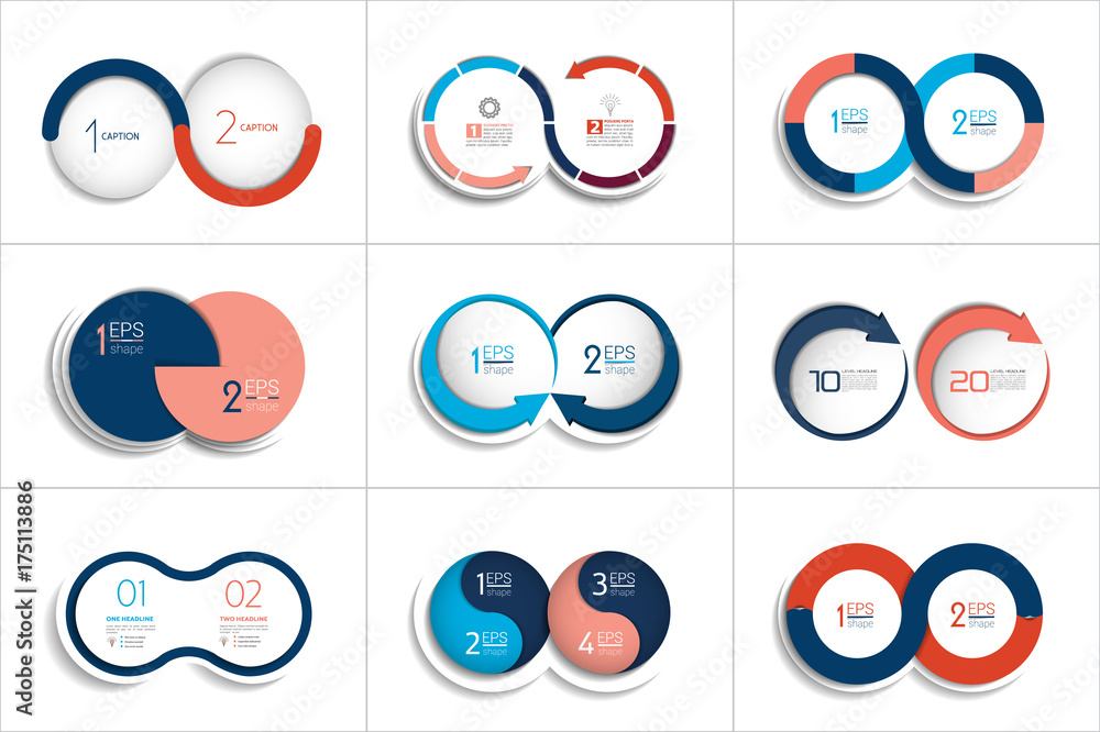 Mega set of two elements, steps chart, diagram, scheme. Circle, round ...