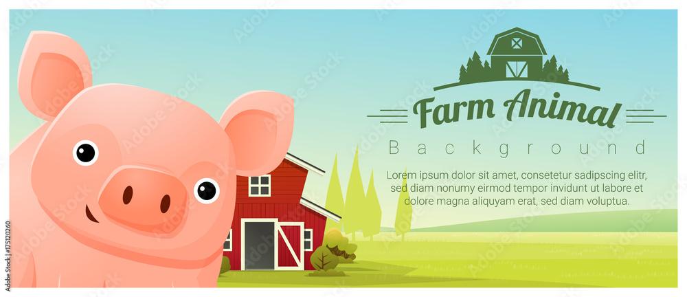 Farm animal and Rural landscape background with pig , vector ...