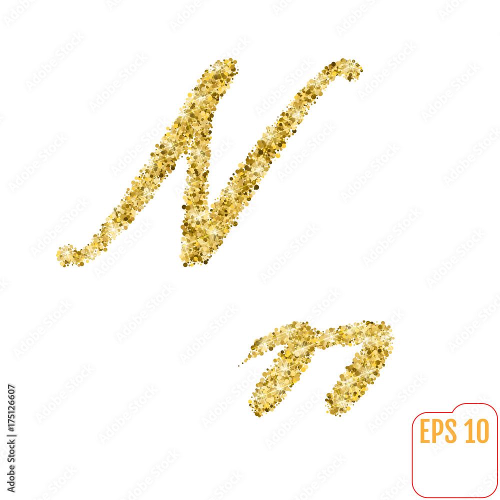 Gold rush. Gold alphabetic letter n. Vector gold alphabet. Font with ...