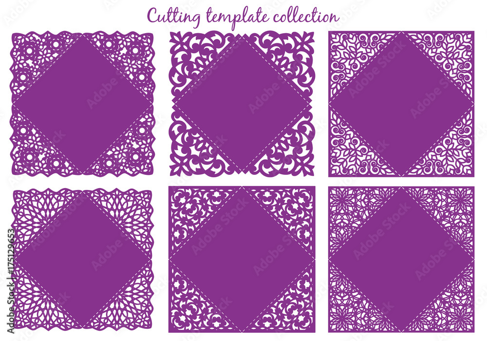 Laser or die cut square envelope with patterned corners.Wedding ...