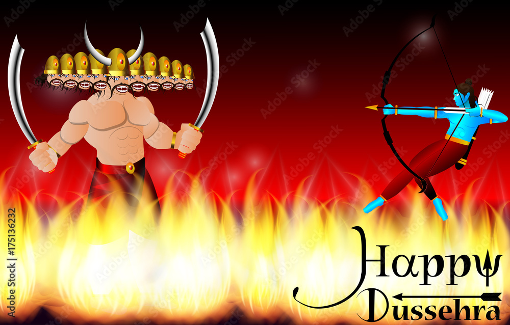 eps 10 vector Happy Dussehra illustration. Silhouette of God Rama ...