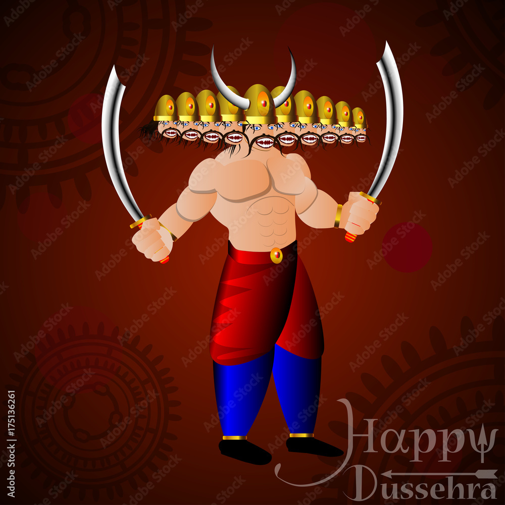 eps 10 vector Happy Dussehra illustration. Silhouette of Ravana demon ...