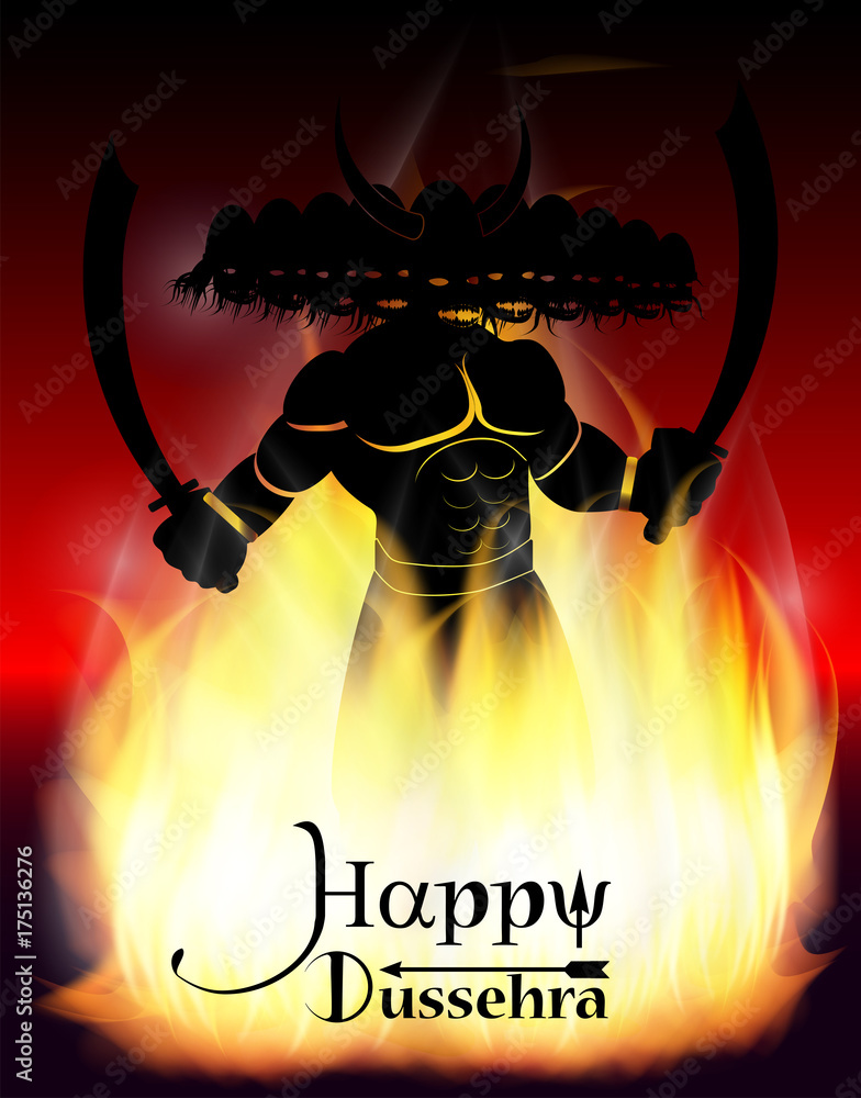 eps 10 vector Happy Dussehra illustration. Silhouette of Ravana demon ...