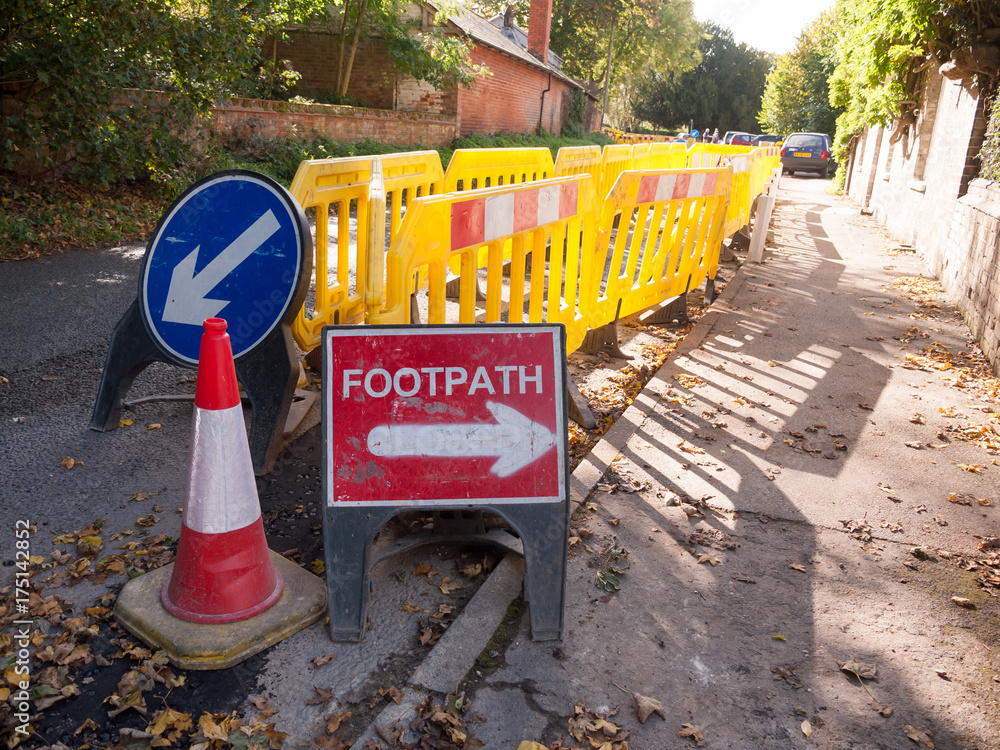 foot path red diversion road sign construction way direction Stock ...