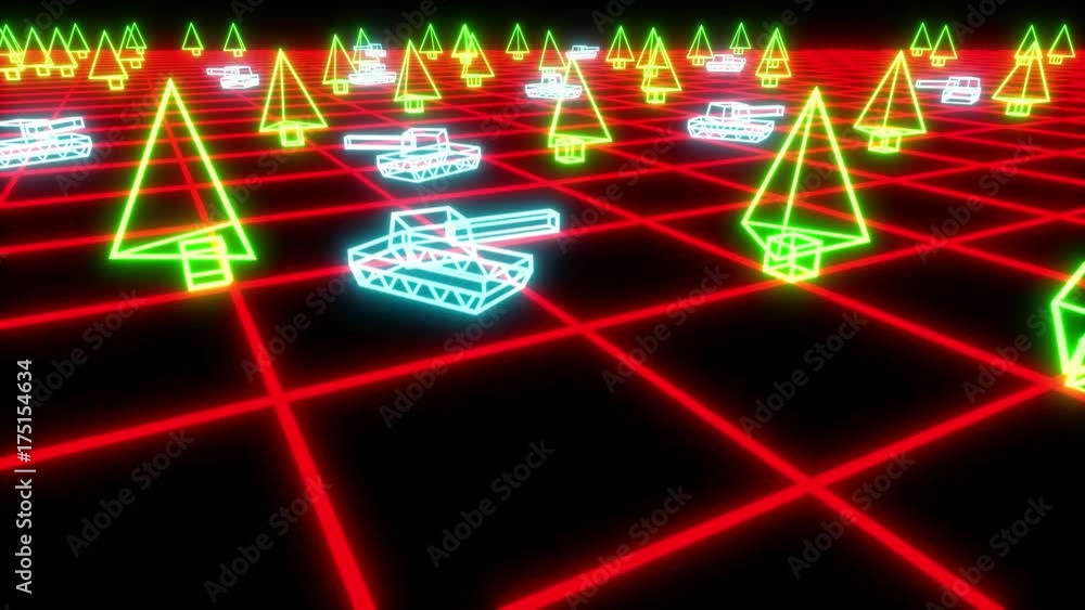 Retro 80s game tanks VHS tape video war battle vector arcade tron ...