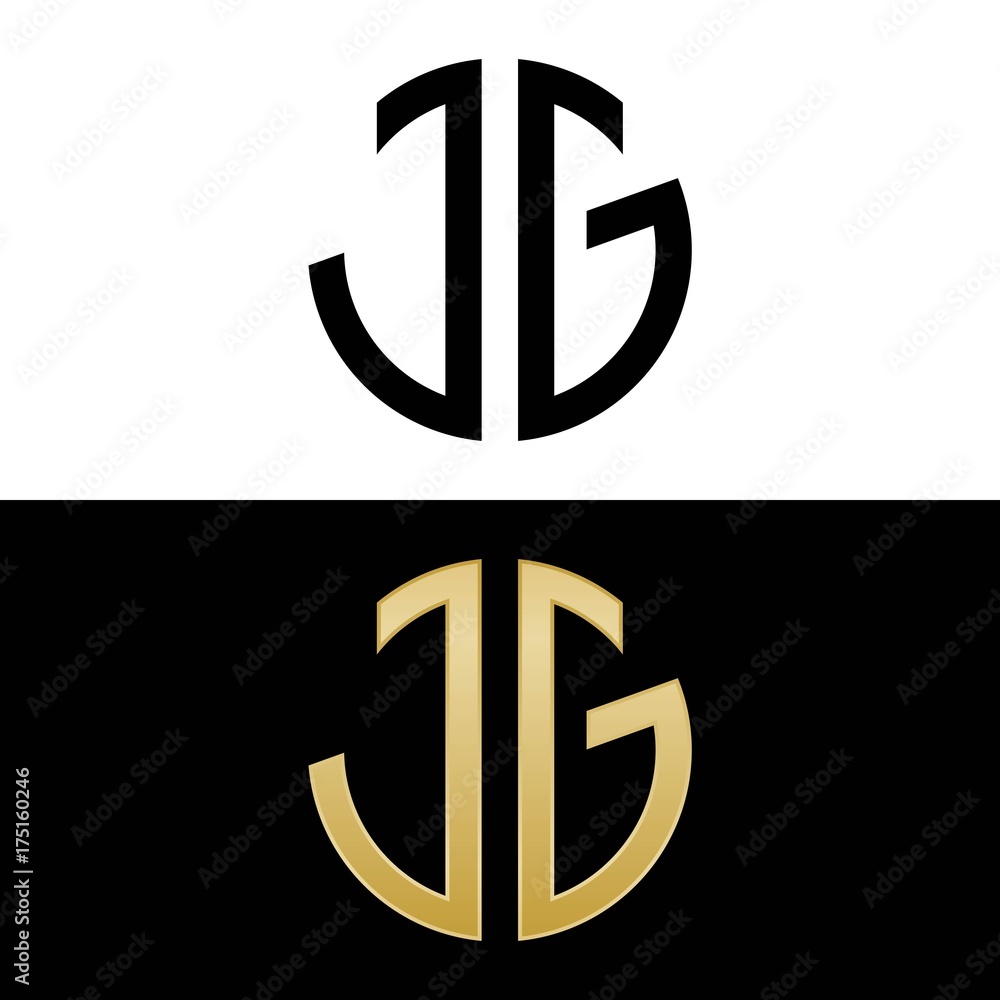 jg initial logo circle shape vector black and gold Stock Vector | Adobe ...