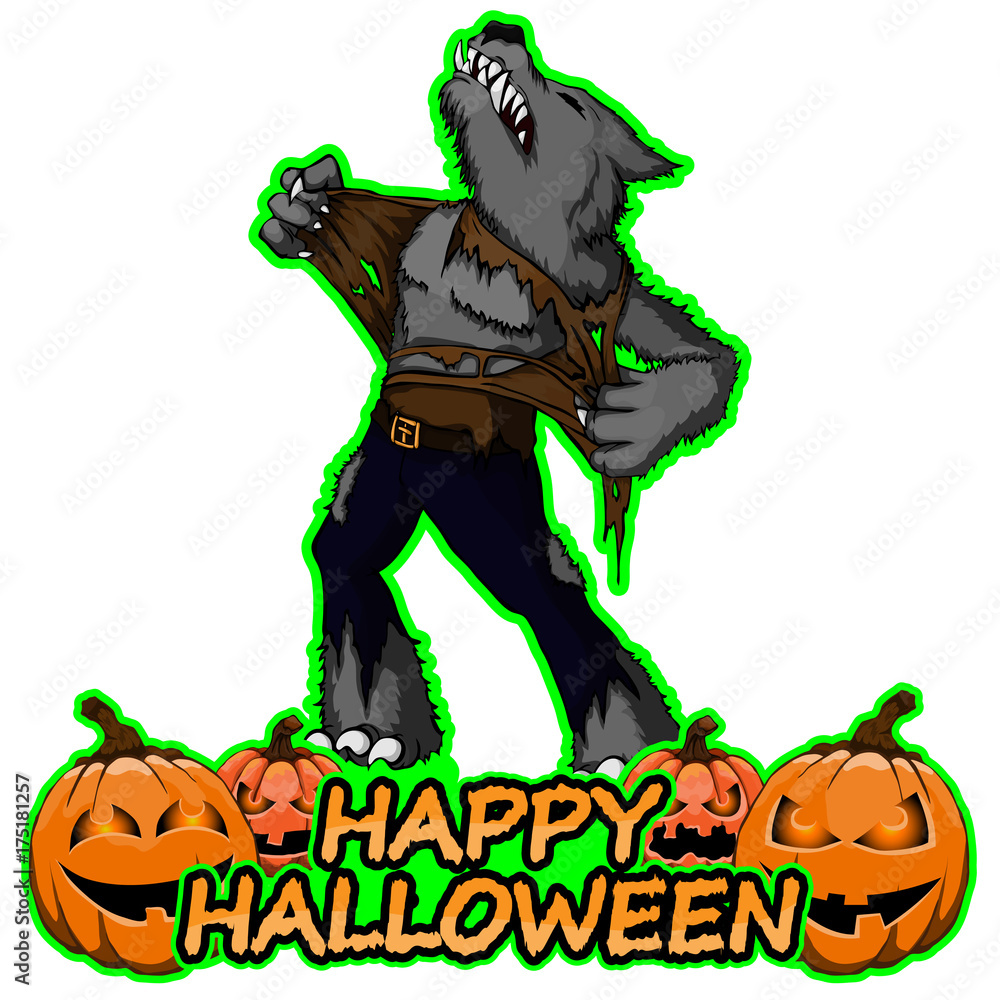 Cartoon werewolf wishes happy halloween. Stock Vector | Adobe Stock