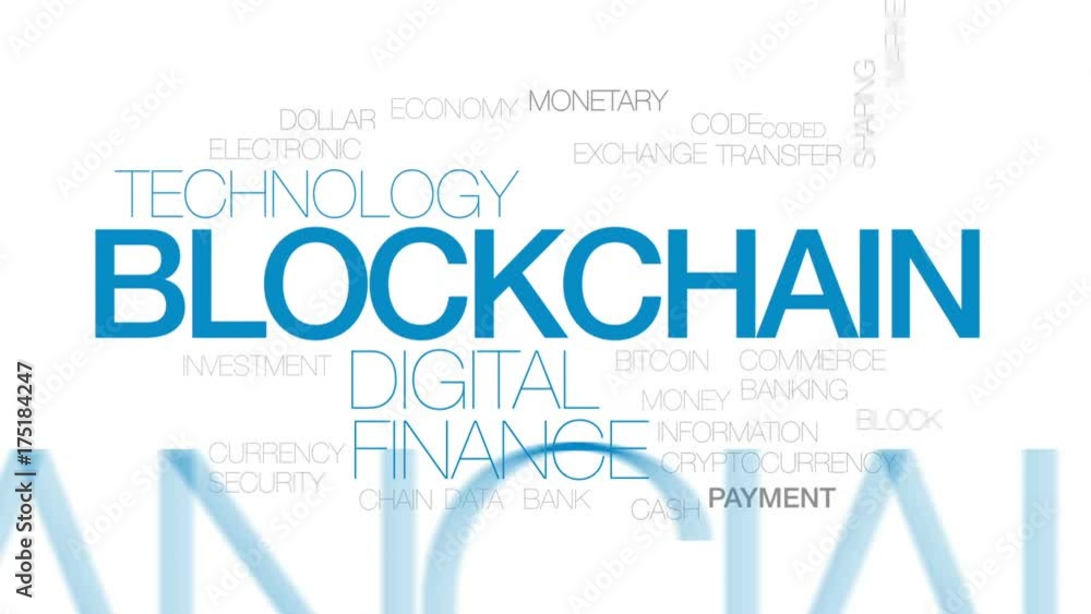 Blockchain animated word cloud, text design animation. Kinetic ...