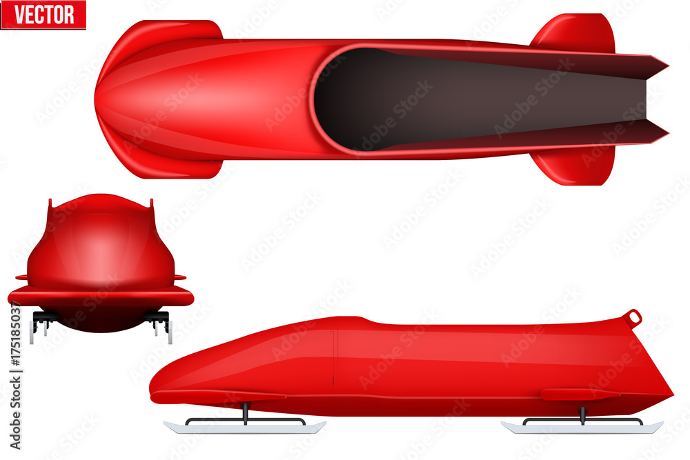 Set of Classic bobsleigh for two athletes. Top and front and side view ...
