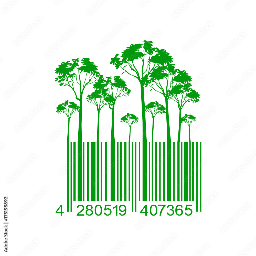 Icono plano codigo de barras bosque verde en fondo blanco Stock Vector ...