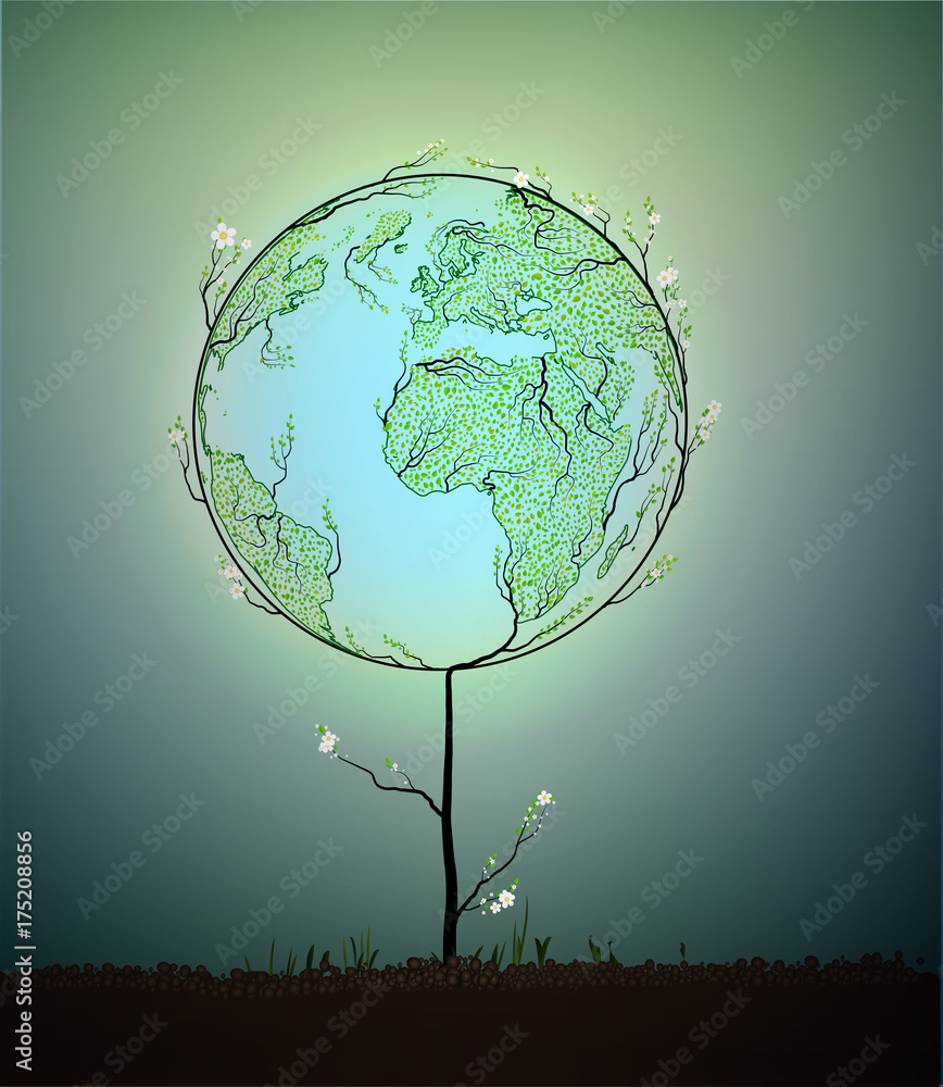 Earth planet map created from the leaves and looks like spring tree ...