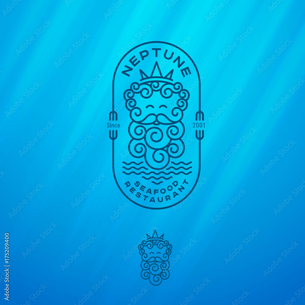 Neptune logo. Poseidon logo. Seafood restaurant emblems. Neptune in the ...