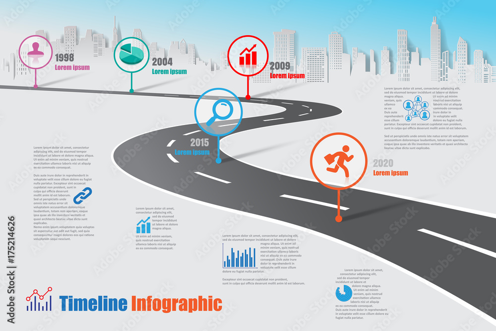Business road map timeline infographic city designed for abstract ...