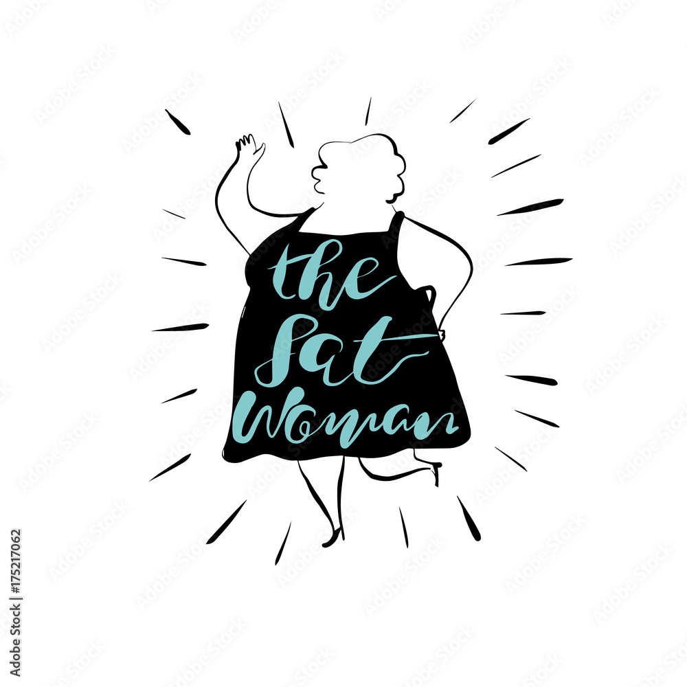 Character design of the woman. The fat man text Hand drawn calligraphy ...
