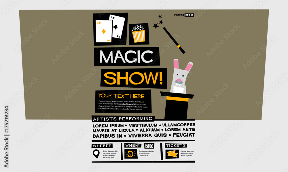 Magic Show (Flat Style Vector Illustration Quote Poster Design) Event ...