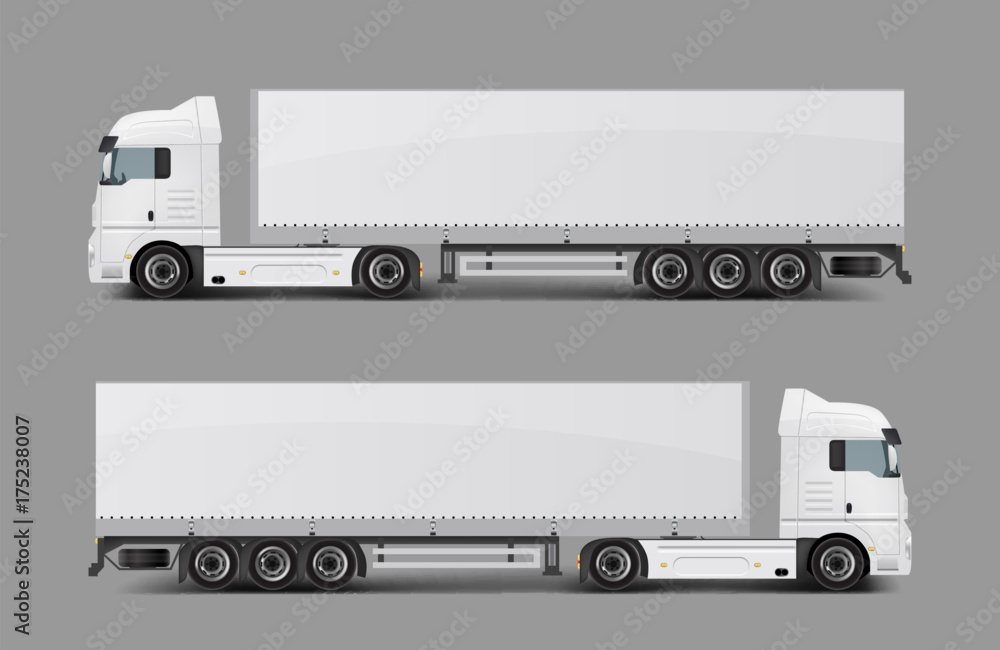 Blank white cargo truck with tented semi-trailer side view realistic ...