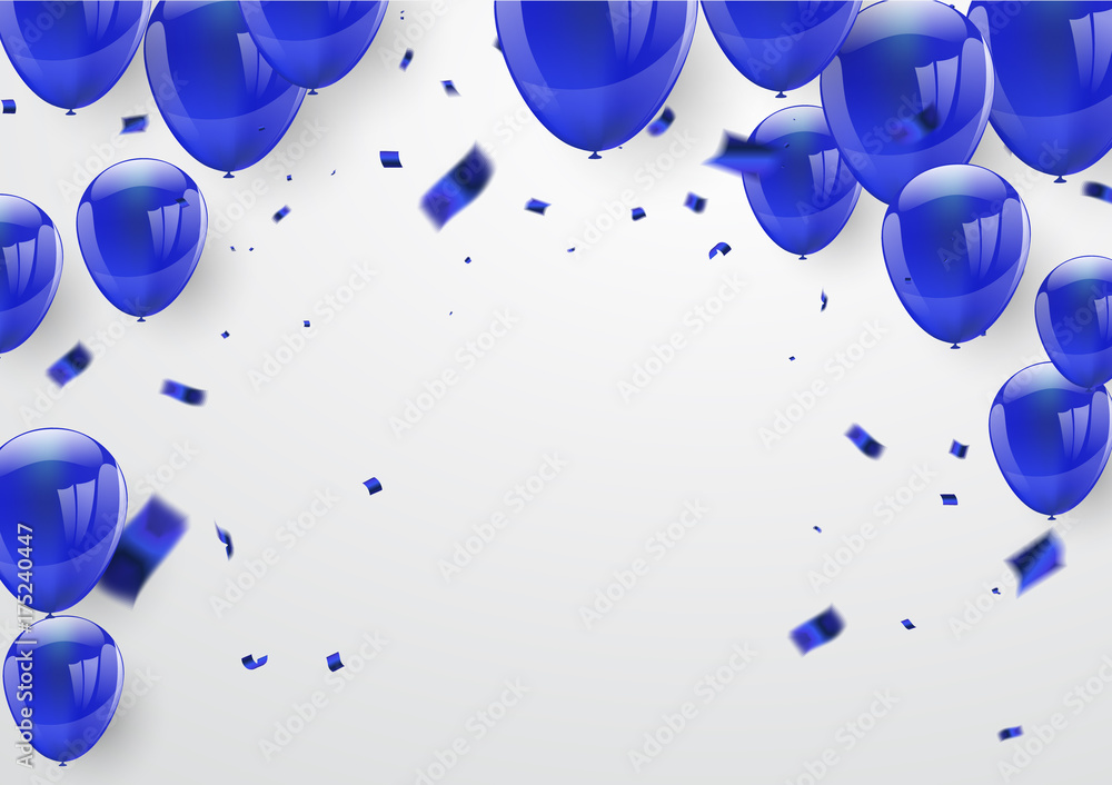 blue balloons, vector illustration. Confetti and ribbons, Celebration ...