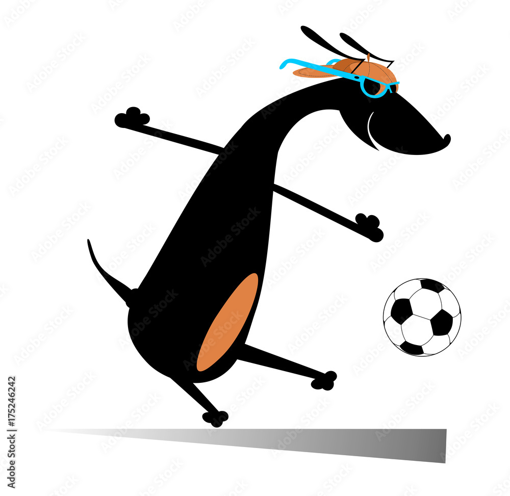 Cartoon dachshund football player kicks a ball. Dog playing football ...