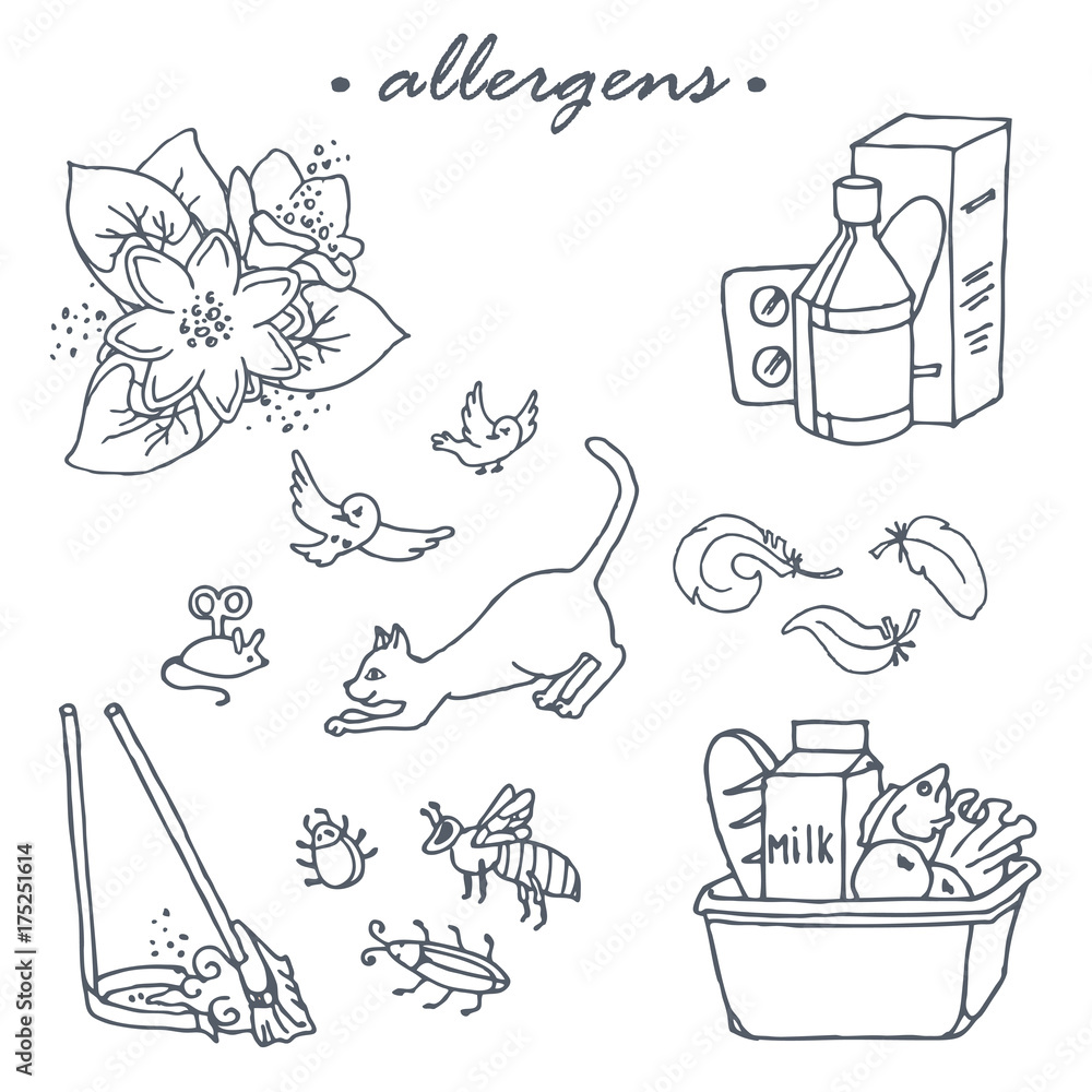 Allergy symbols, Pollen, Nature, Medicines and Food Allergies / vector ...