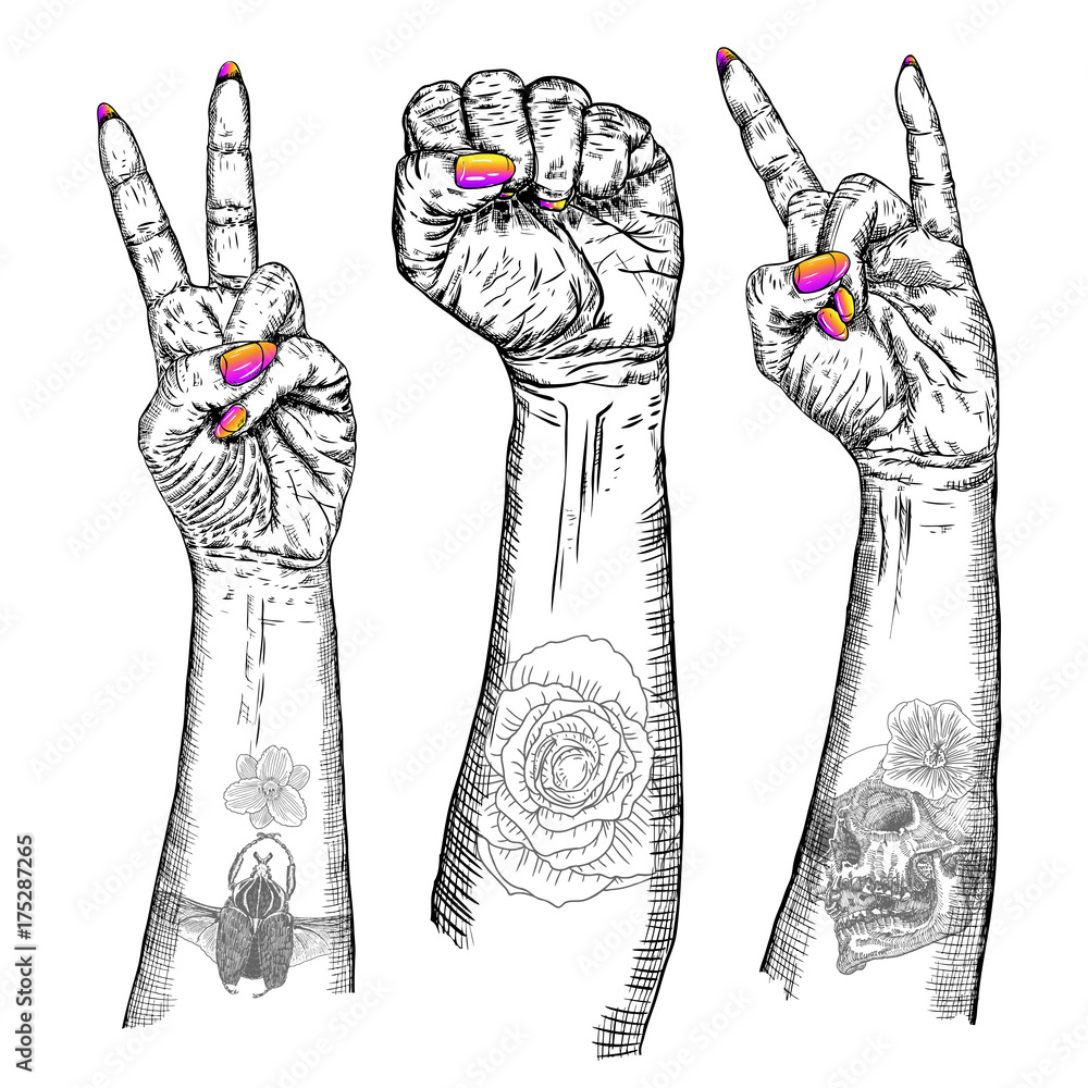 Youth crowd hands manifesting new generation. Set of hands of young ...