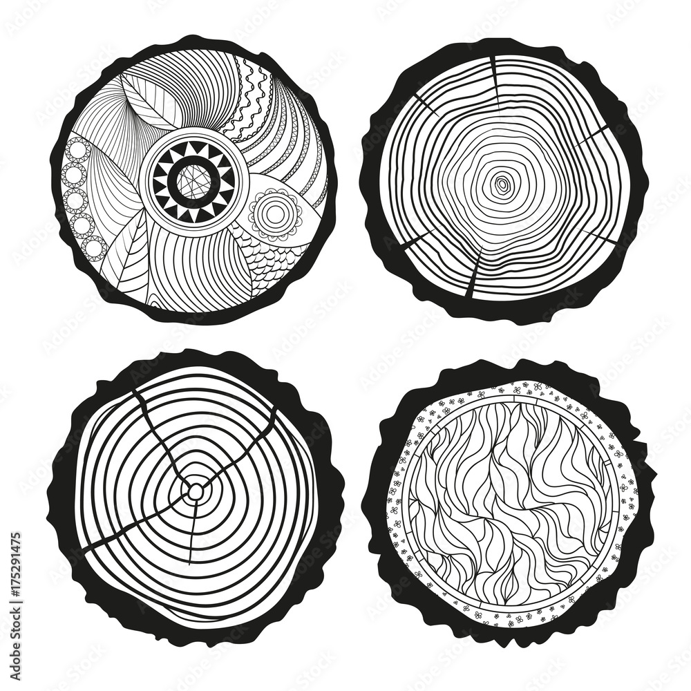 Tree rings. Mandala. Set of tree rings on isolation background ...
