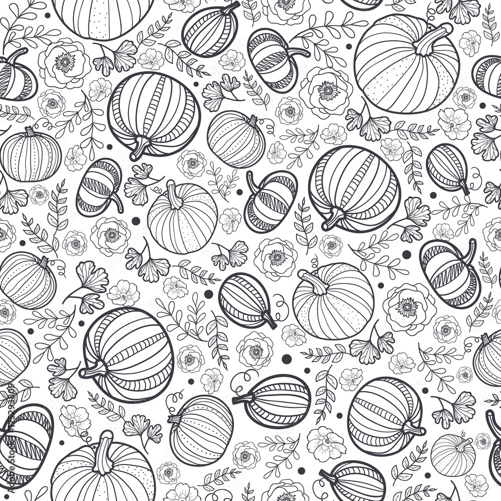 Vector black and white pumpkins seamless repeat pattern background ...