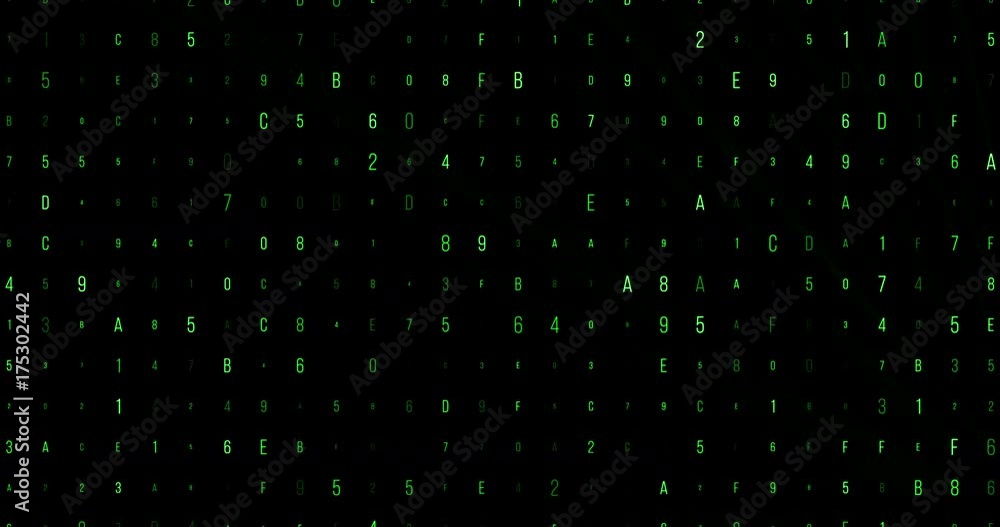 green numbers and letters digital code flow, computer generated seamless loop abstract motion ...