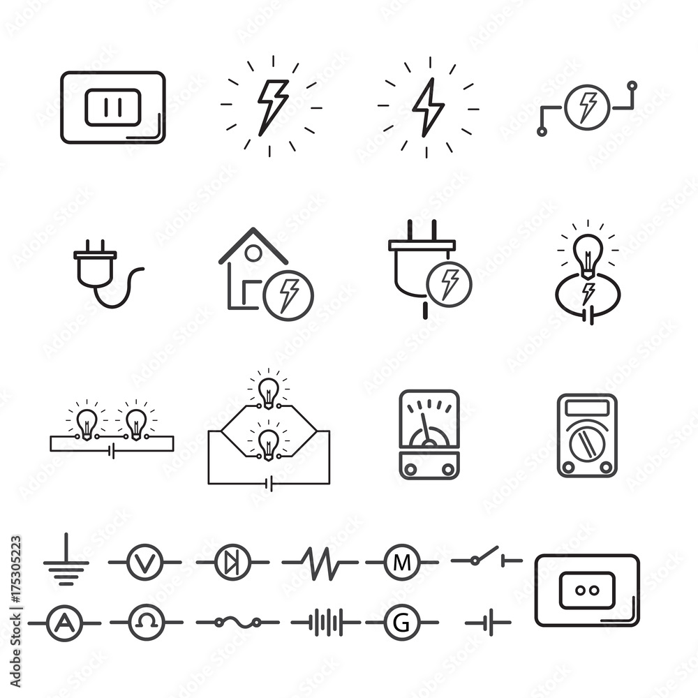 Electrical signs and quipment. editable stroke. vector illustration ...