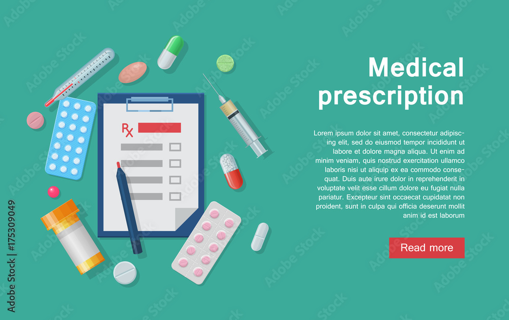 Medical equipment prescription and supplies infographic. Medical ...