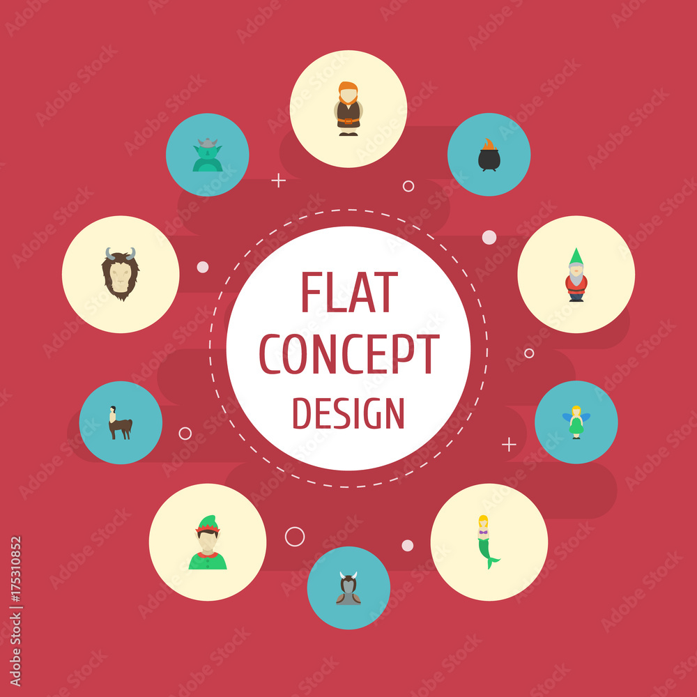 Flat Icons Avatar, Fish Girl, Hell And Other Vector Elements. Set Of ...